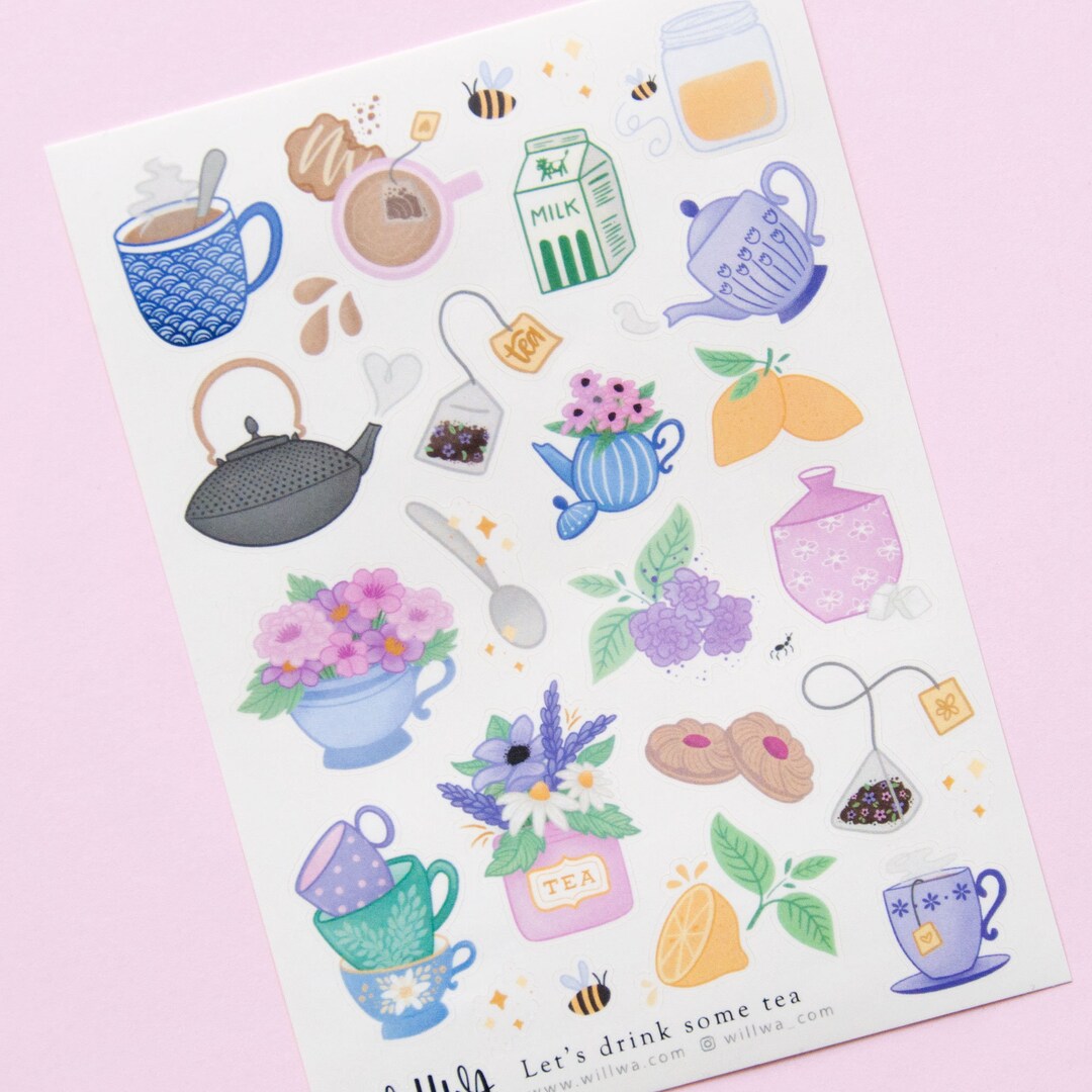 Let's Drink Some Tea Deco Stickers Tea Lover Sticker Sheet Hand Drawn ...