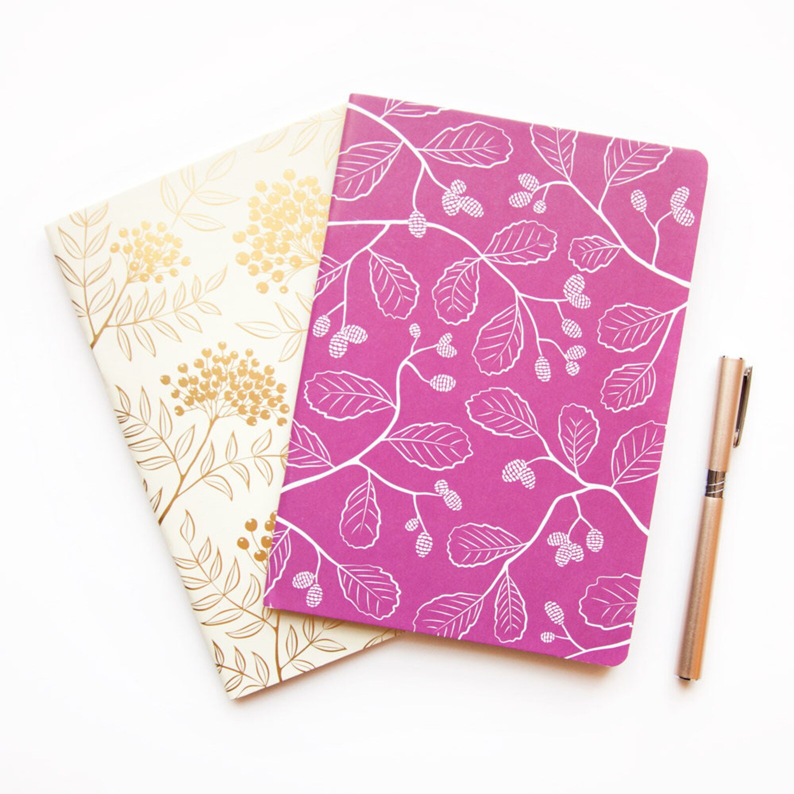 Two A5 Notebooks With Gold Foil and Purple Red Pattern - Dot Grid ...