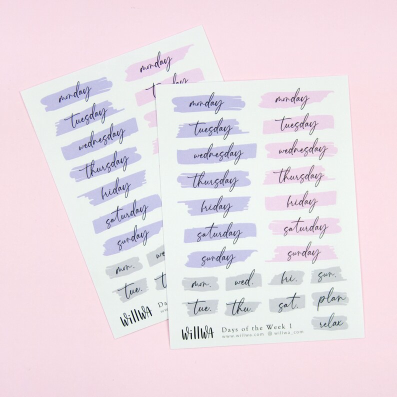 Days of the Week Stickers Planning Sticker Sheet Script | Etsy