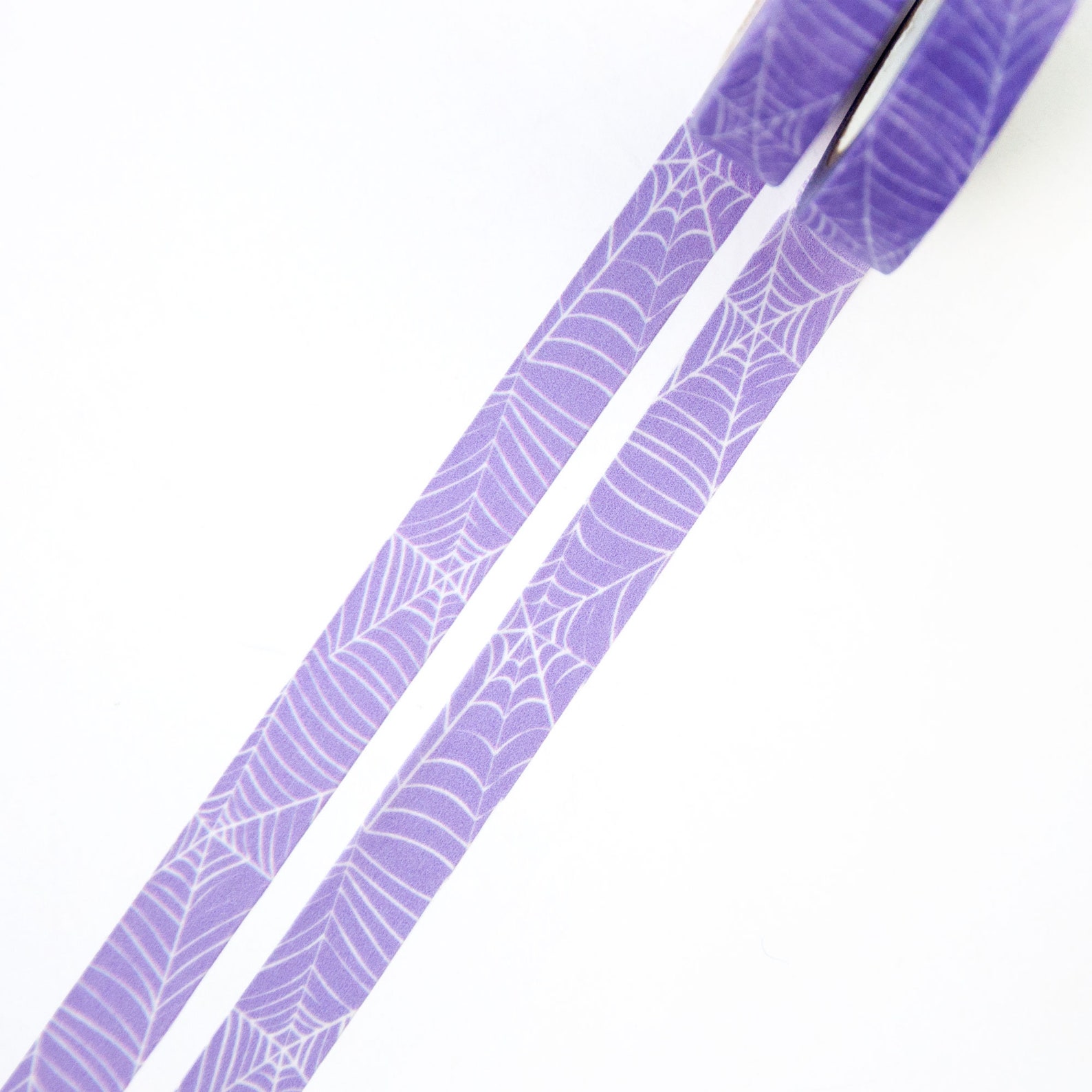 Spider Web Washi Tape 10mmx10m - White Spider Web Threads on a Purple ...