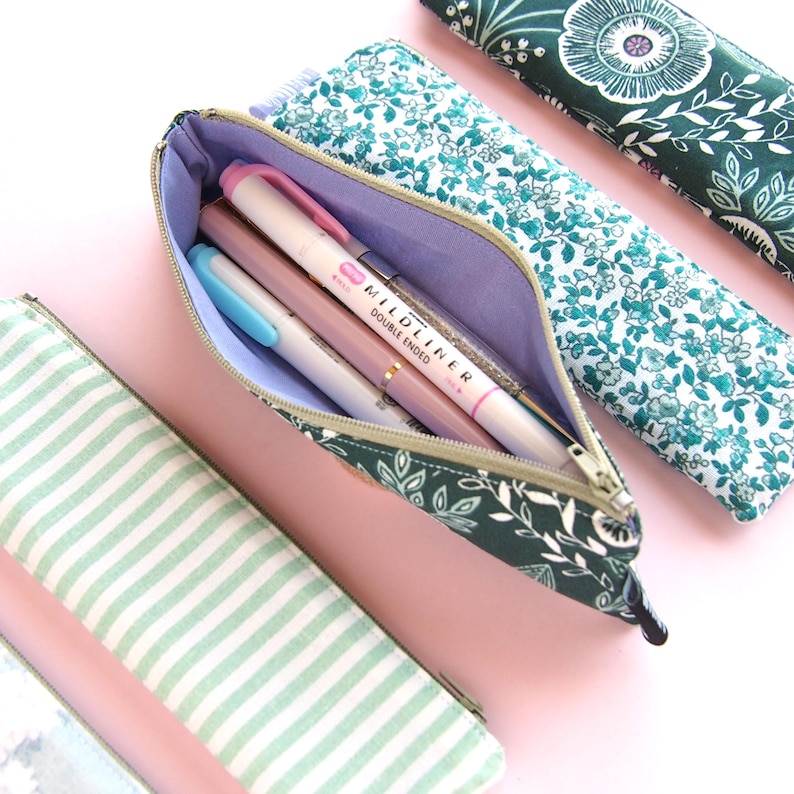 Small Pencil Case - Handmade Fabric Pen Case - Green Floral Pattern ...
