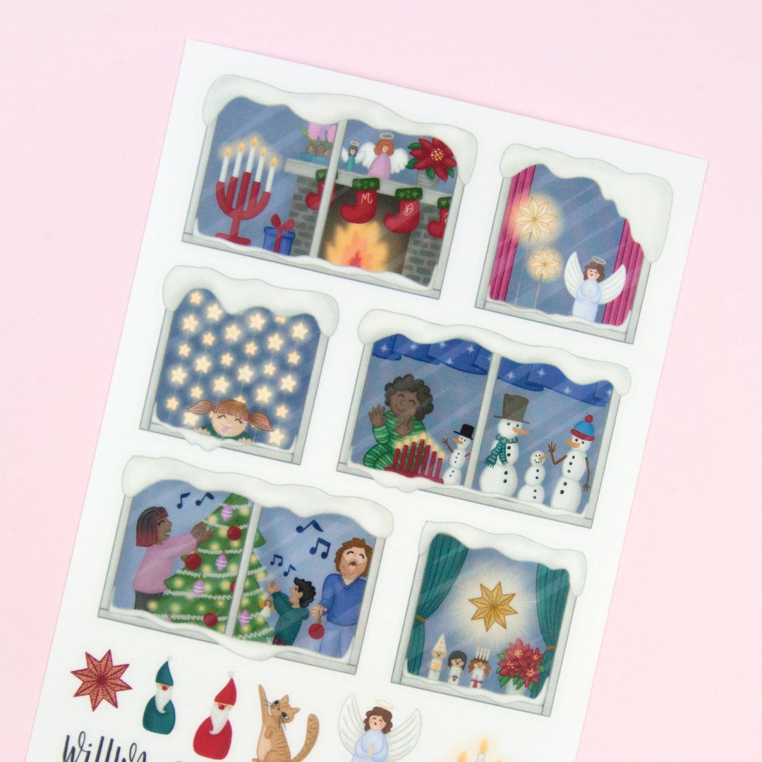 Christmas Windows Stickers - Cute Holiday Deco Sticker Sheet - Xmas Joy ...