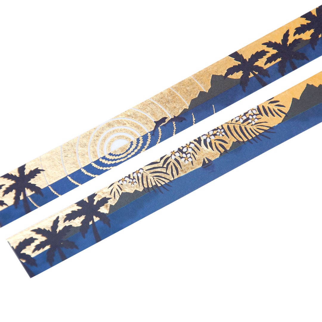 Tropical Sunset Washi Tape 15mm X 10m - Gold Foil Sunset at the Beach ...