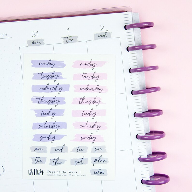 Days of the Week Stickers Planning Sticker Sheet Script - Etsy