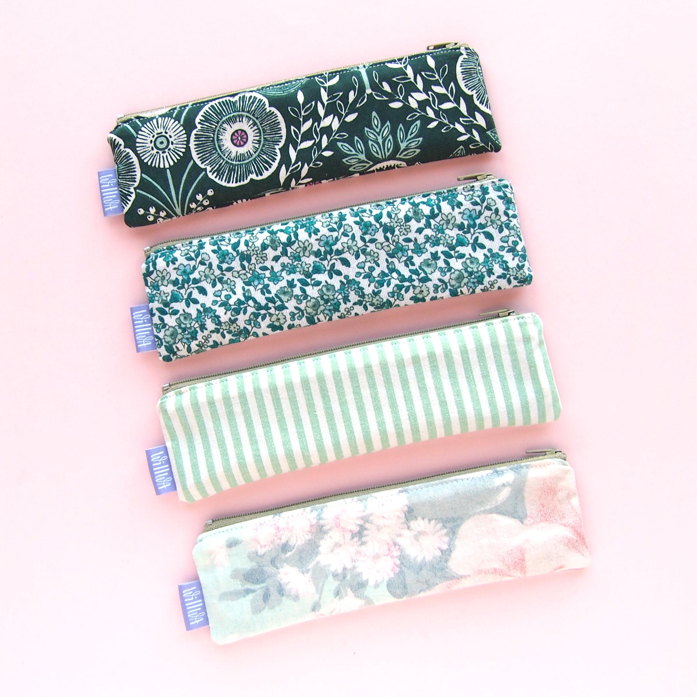 Small Pencil Case - Handmade Fabric Pen Case - Green Floral Pattern ...
