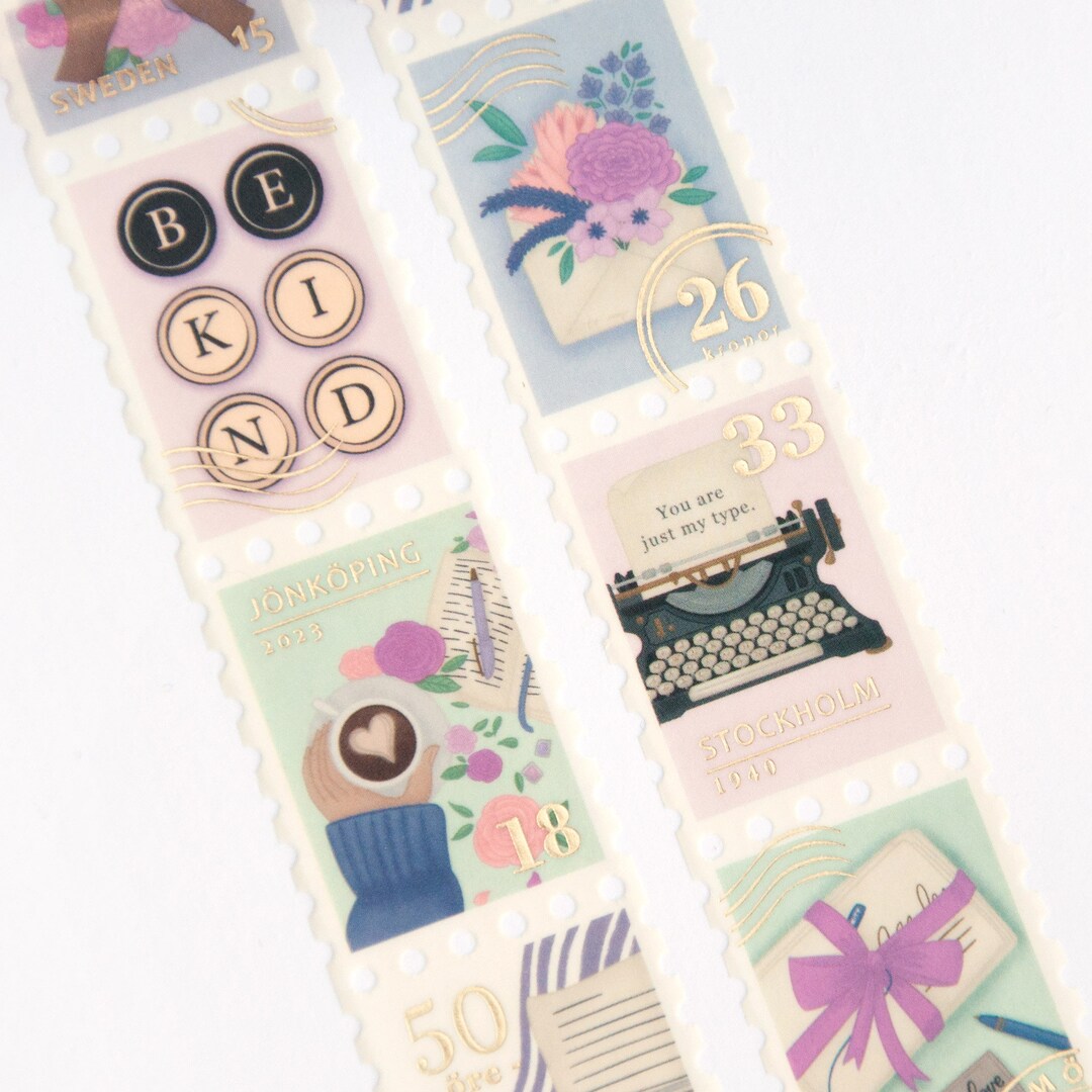 Letter Stamp Washi Tape 25mm X 5m - Beautiful Stamps With Gold Foil ...