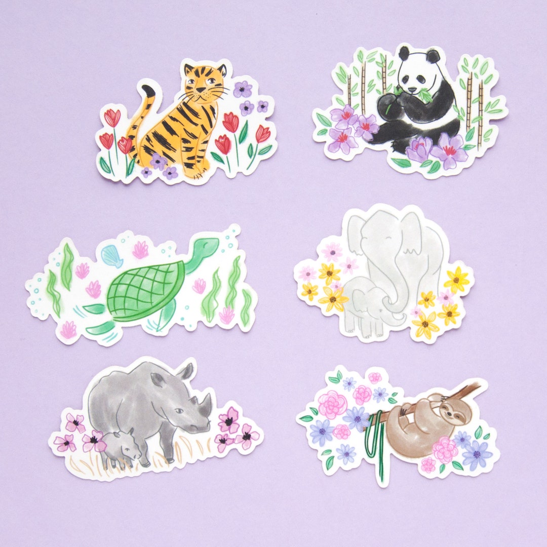 Paquete de pegatinas de animales en peligro de extinción Seis pegatinas ...