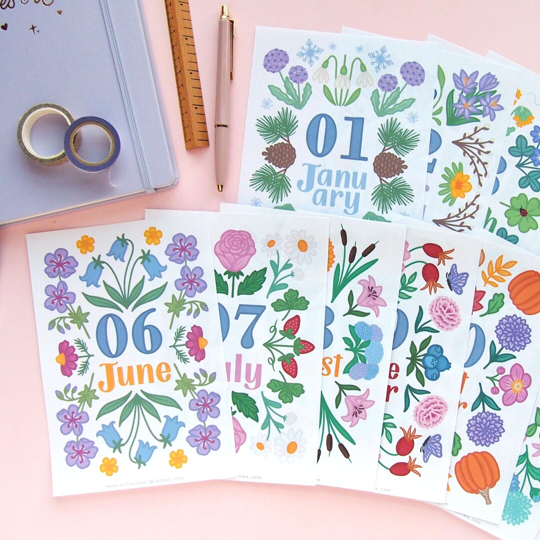 Monthly Cover Pages Bullet Journal Sticker Bundle 12 Months Title Pages ...