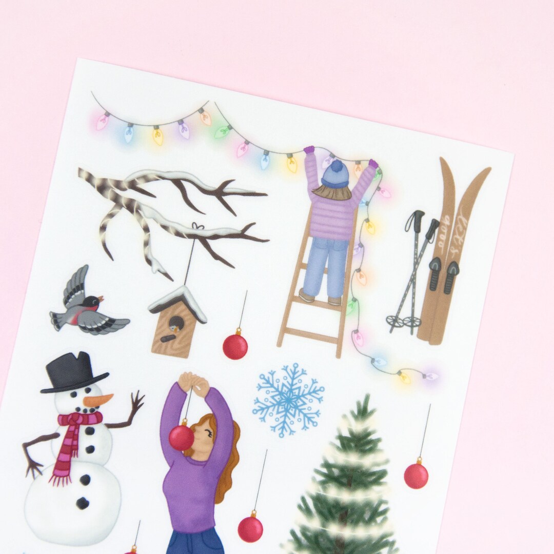 Decorating for Xmas Sticker Sheet - Cute Holiday Deco Stickers ...