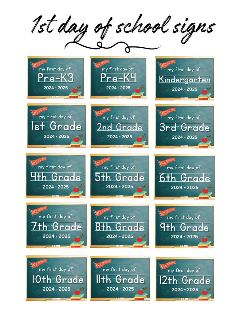 First Day of School Printable Signs Pre-k3 - Etsy