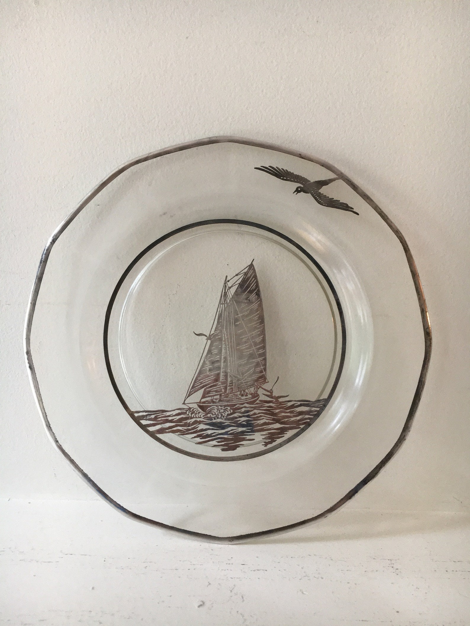 Sailboat Plate Silver on Glass - Etsy