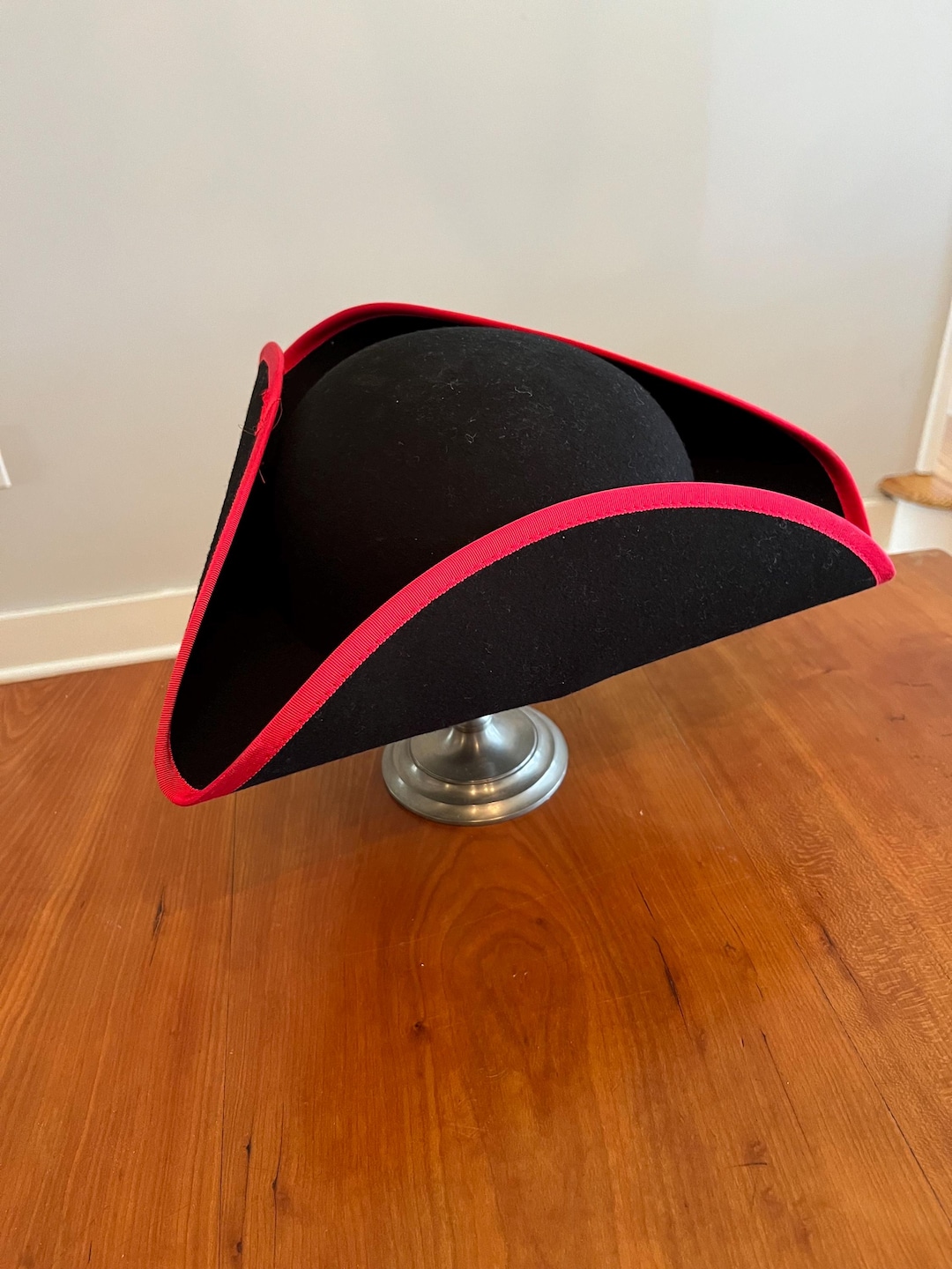 Tricorn Hat Black Wool Red Trim - Etsy