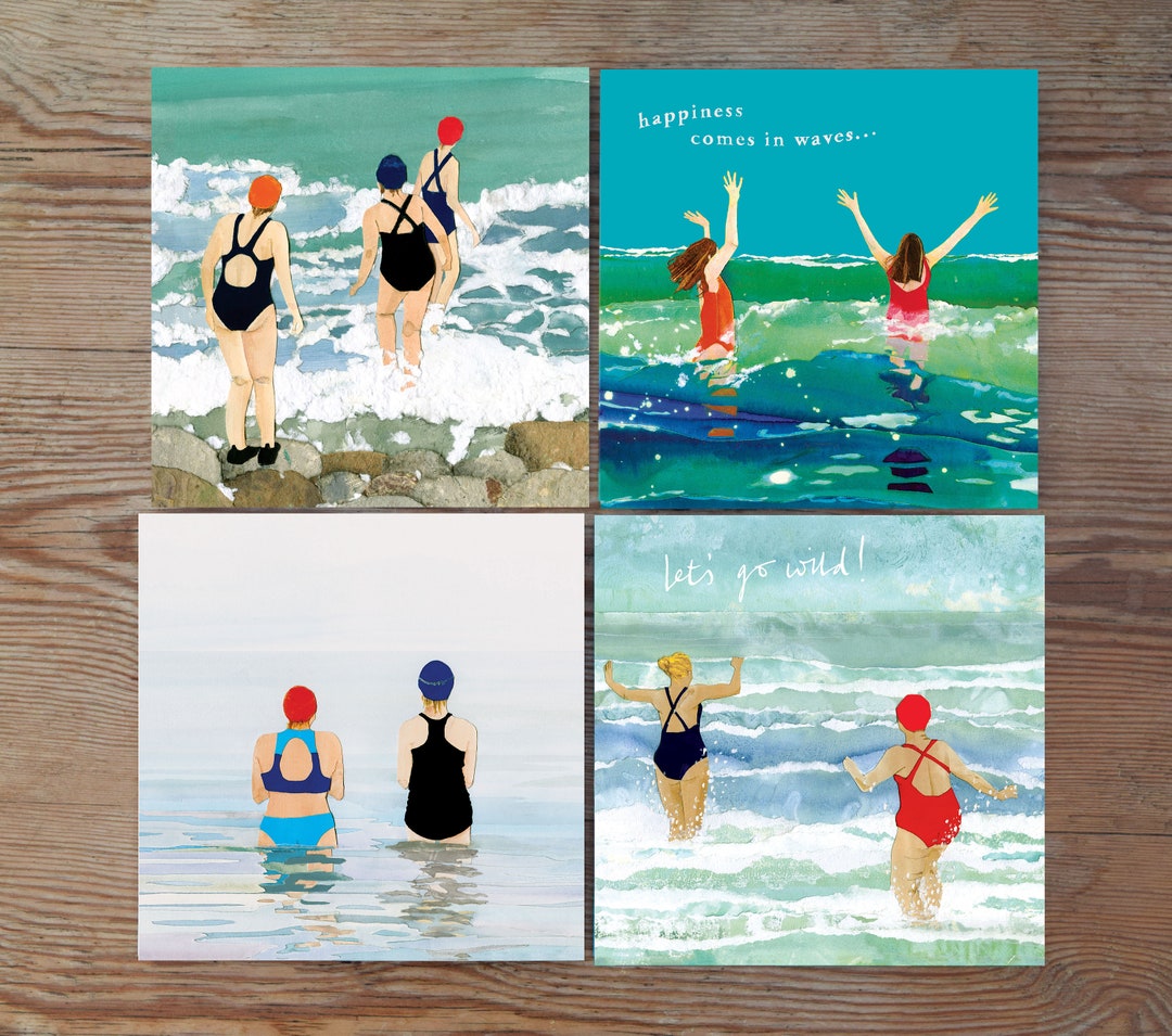 Wild Swimming Cards - Mixed Pack of Four, Friends, Women, Sea Swimming ...