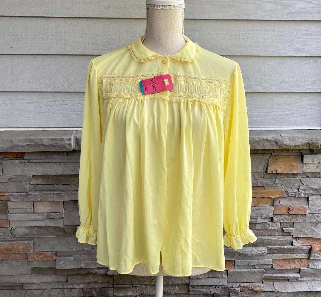 Vintage Mid-century NOS Yellow Nylon & Lace Bed Jacket W Original Tag ...