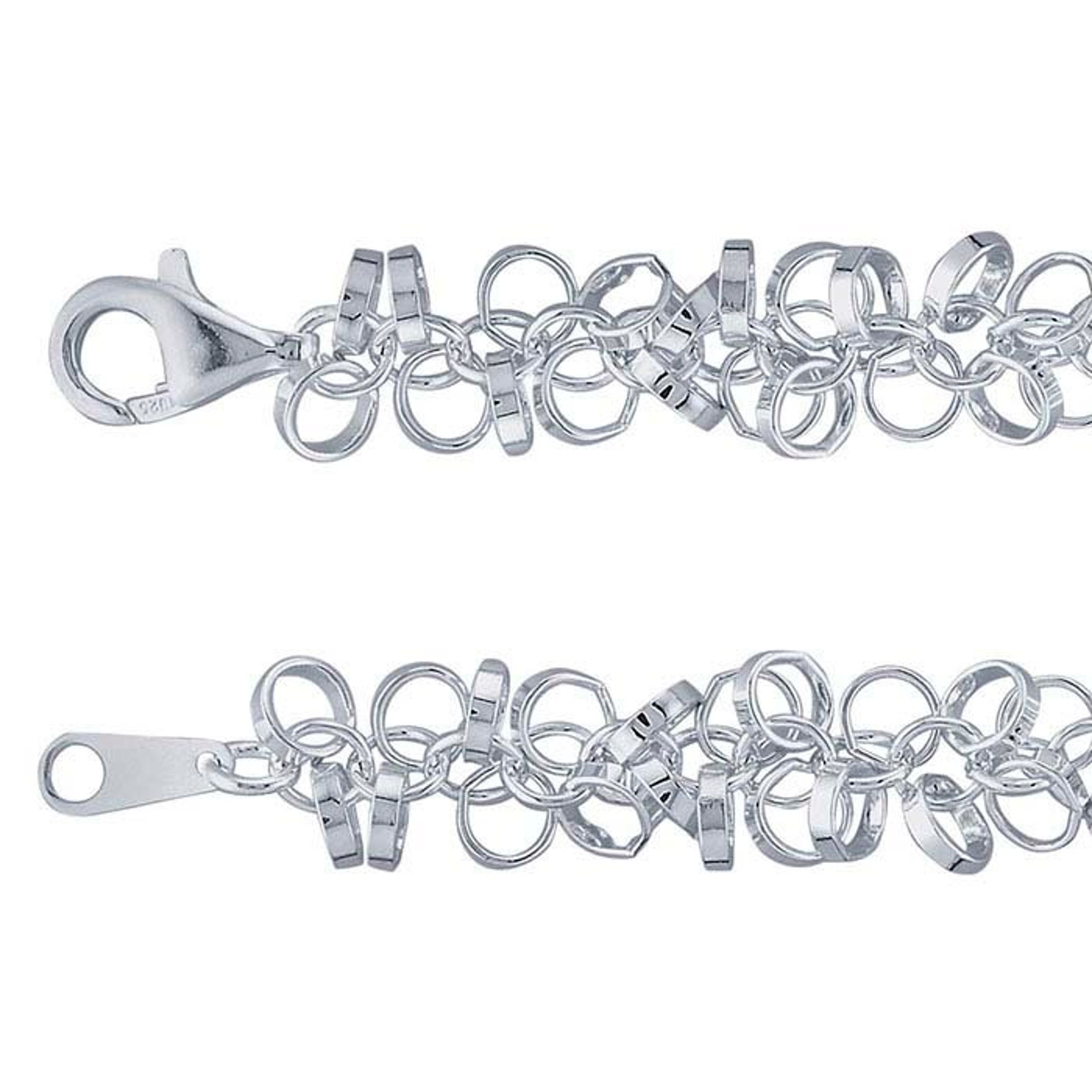 Sterling Silver 11.6mm Large Flat & Round Wire Ringlet Chain Bracelet ...