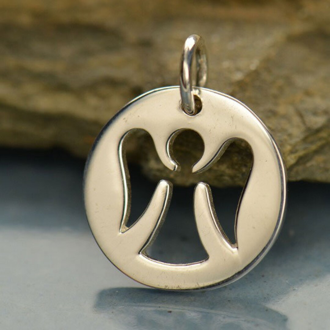 Sterling Silver Round Charm With Angel Cutout 16x12mm - Etsy