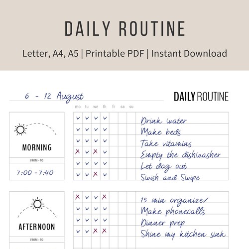 Editable Daily Routine Printable Daily Checklist Morning - Etsy UK