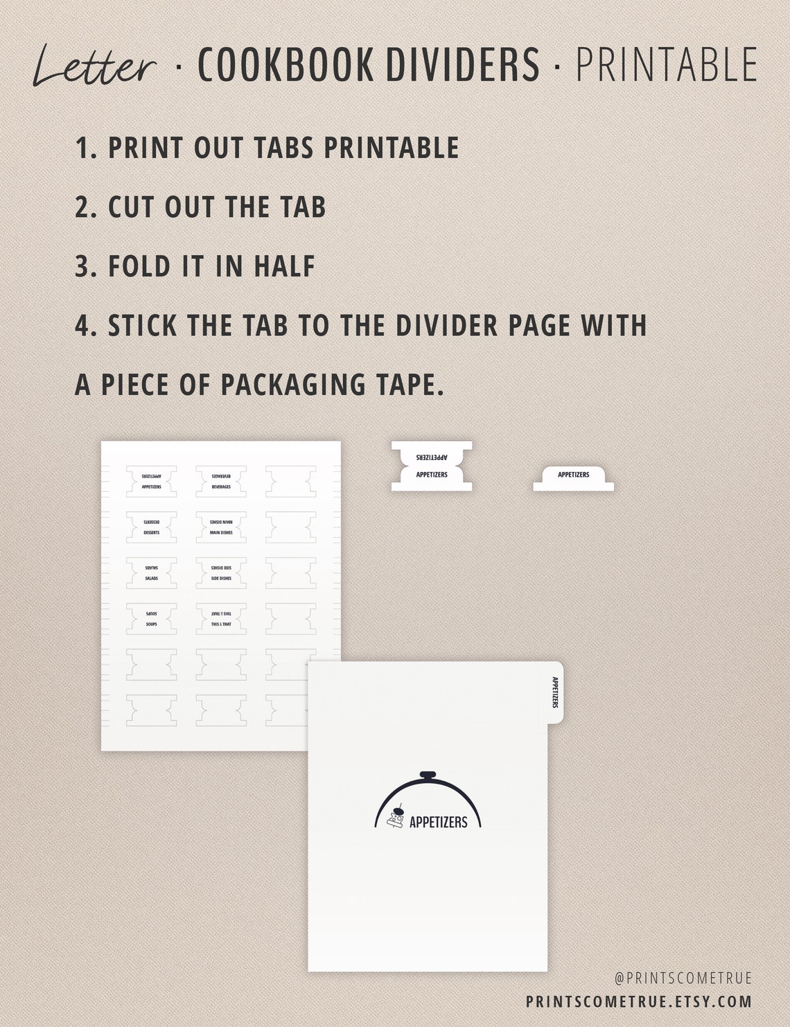 Recipe Binder Dividers Printable Cookbook Dividers US Letter Size ...