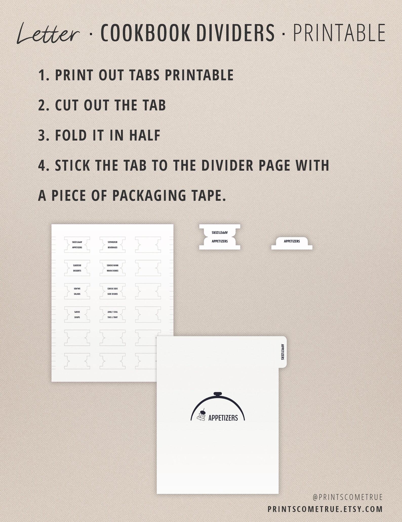 Recipe Binder Dividers | Printable Cookbook Dividers | US Letter Size ...