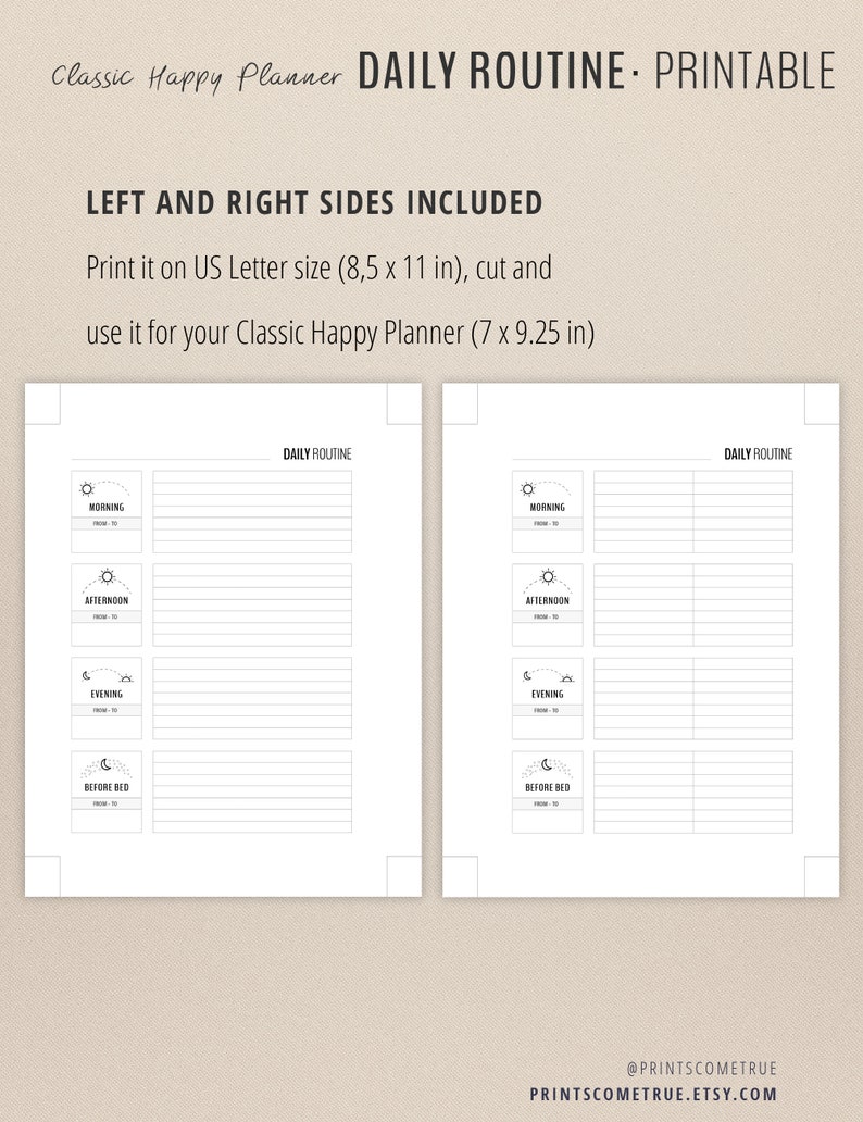 Daily Routine for Classic Happy Planner | Printable Template Insert of ...