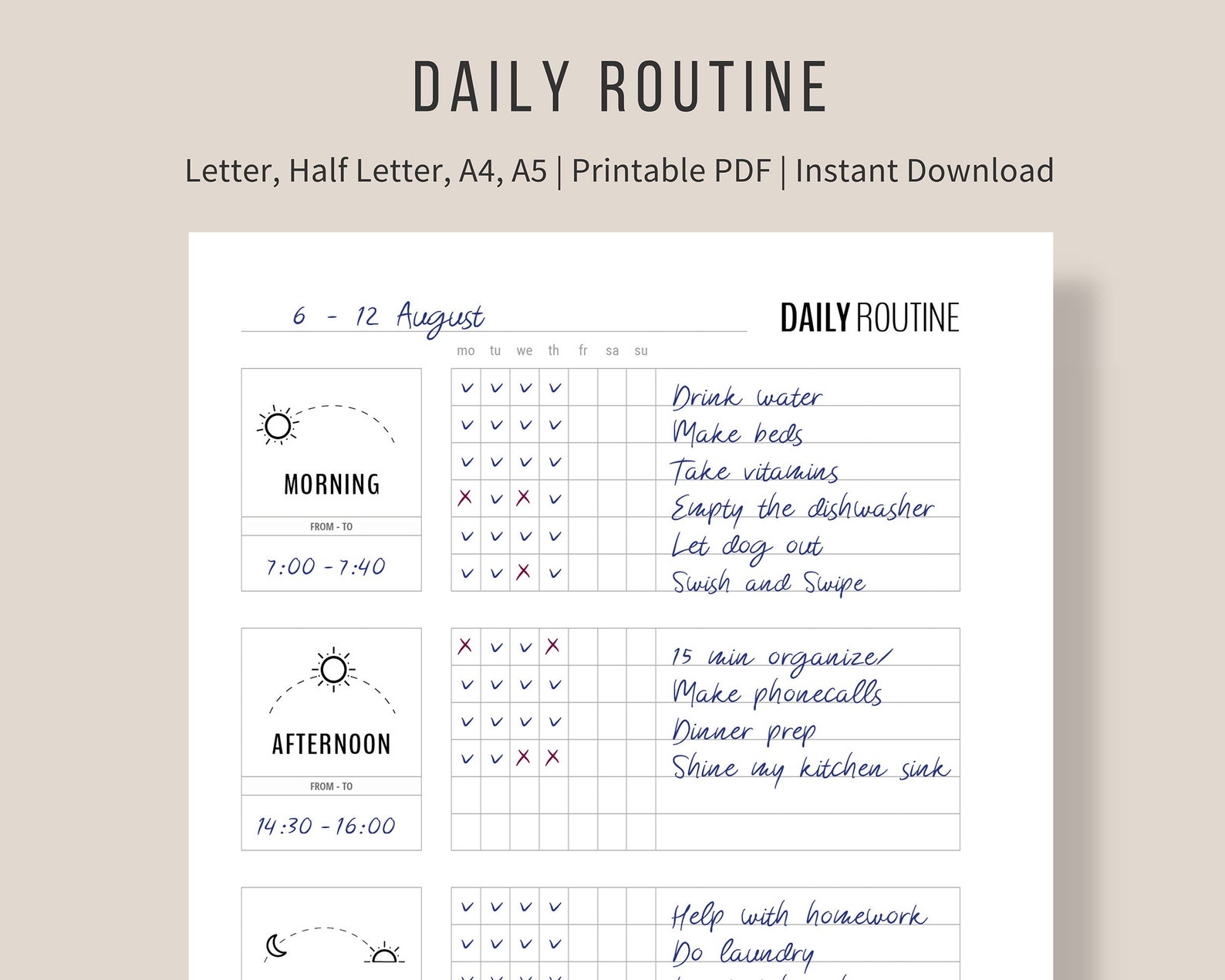 Planificador de rutina diaria imprimible, lista de verificación de ...