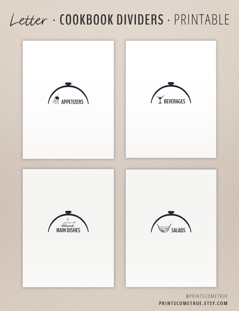 Recipe Binder Dividers | Printable Cookbook Dividers | US Letter Size ...