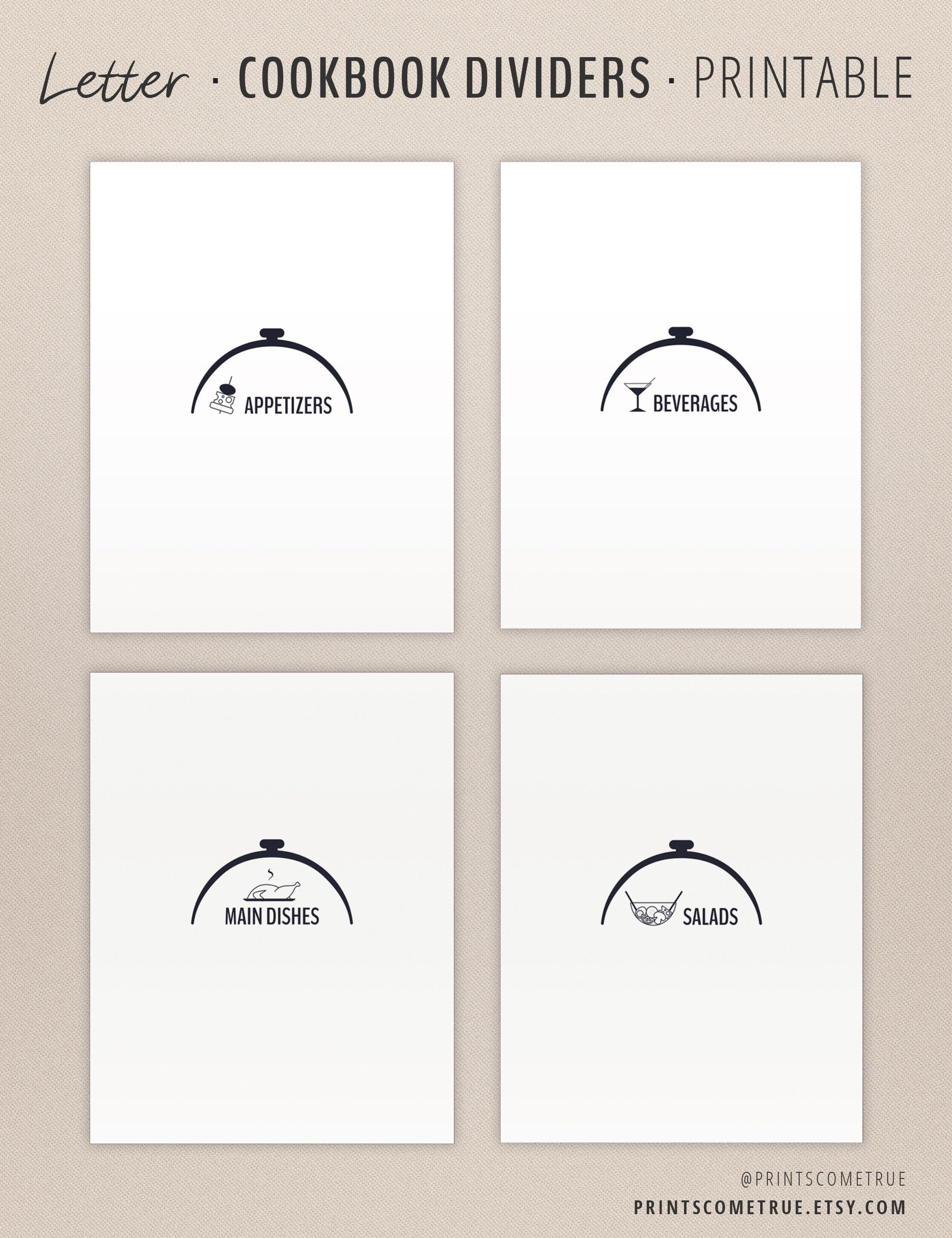 Recipe Binder Dividers | Printable Cookbook Dividers | US Letter Size ...