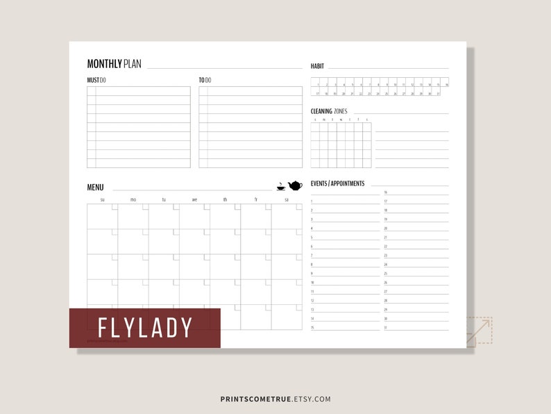 Flylady Monthly Planner for Control Journal | Printable House Cleaning ...