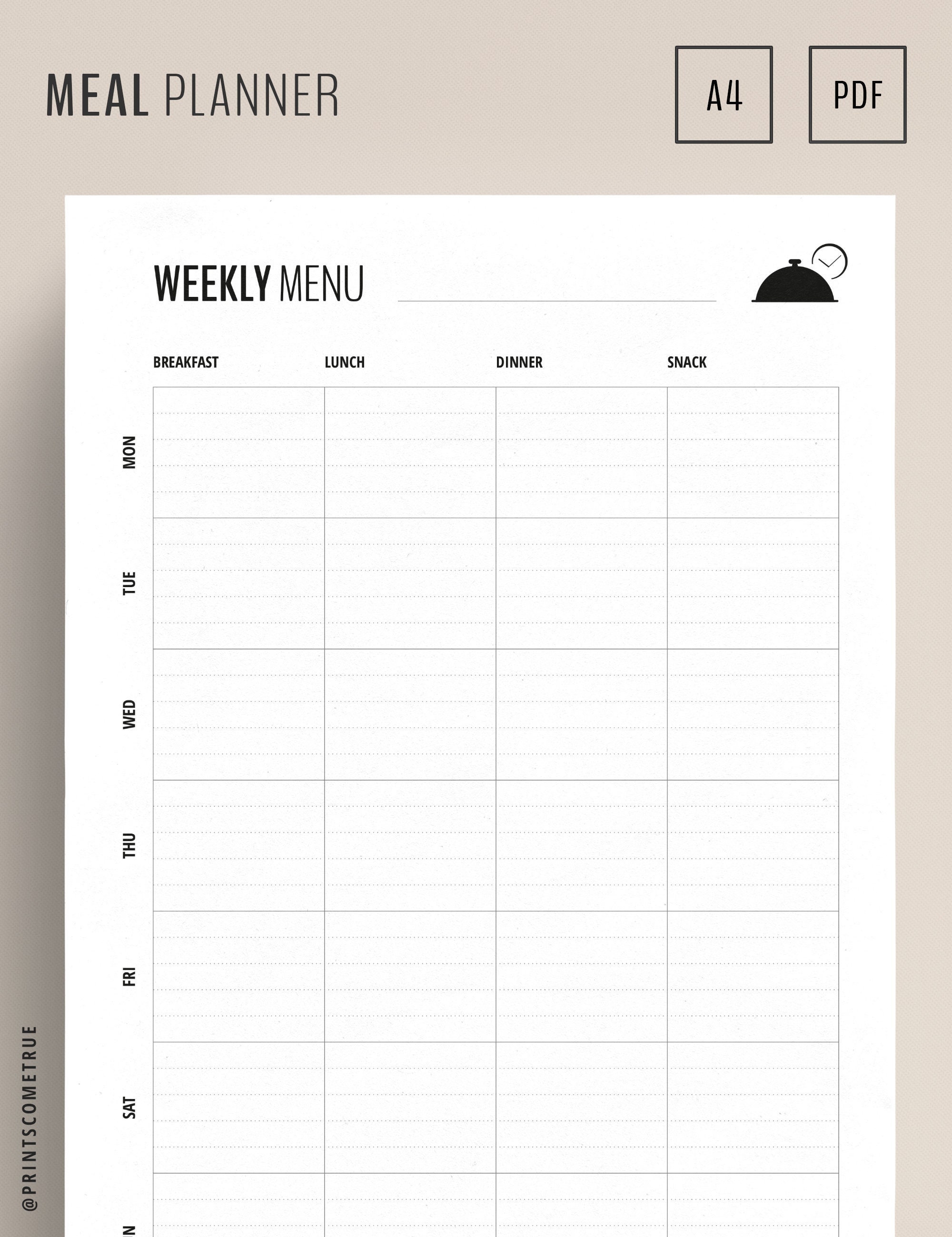 Weekly Meal Printable Planner - Etsy