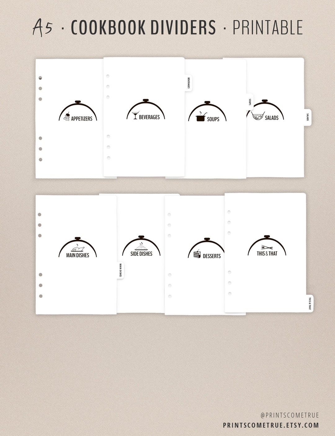 Recipe Dividers for Printable Cookbook in Minimalist and Clean A5 Size ...