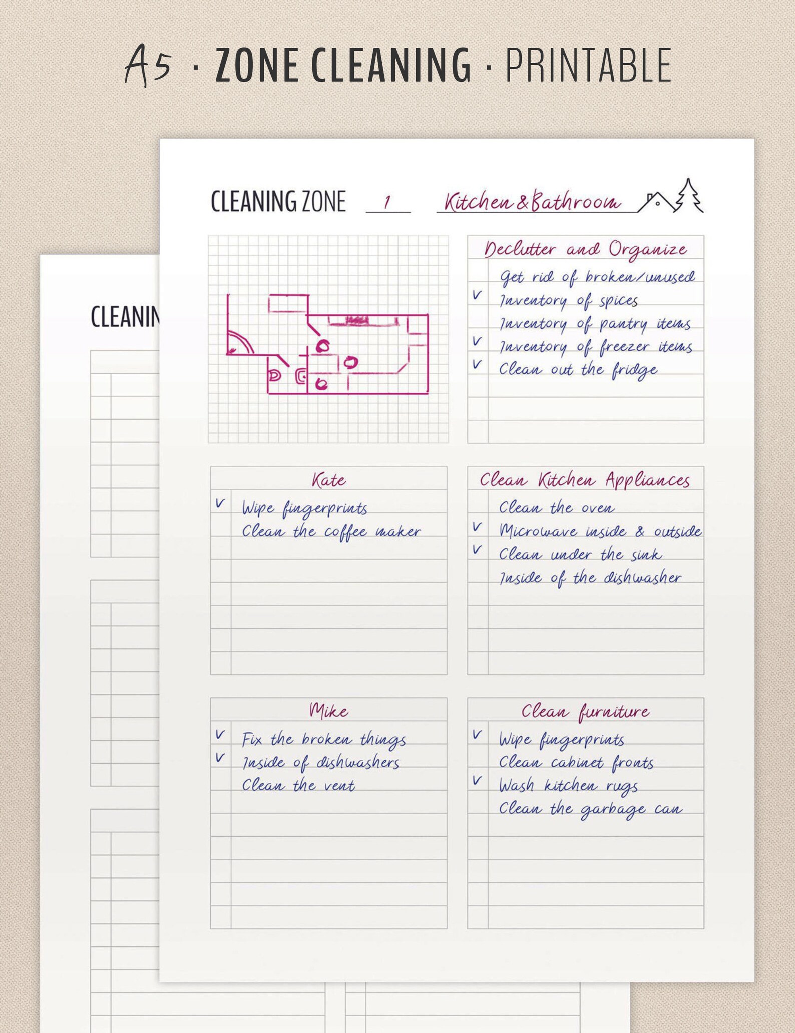 Flylady Zone Cleaning Checklists | Printable Planner Inserts for ...