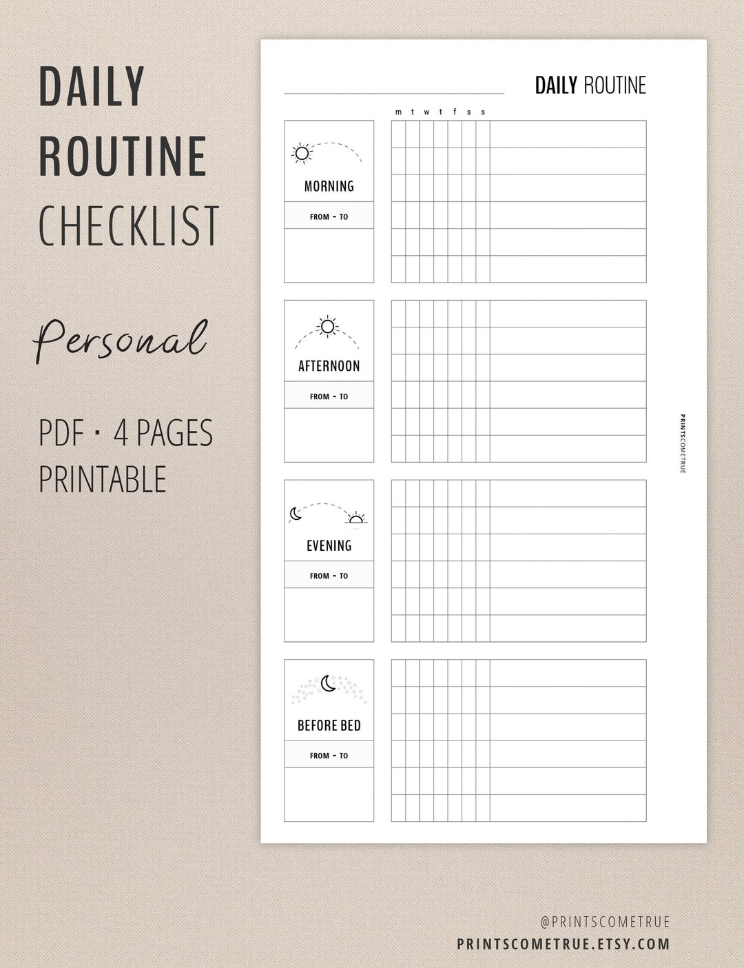 Daily Routine Checklist for Personal Planner Morning and - Etsy
