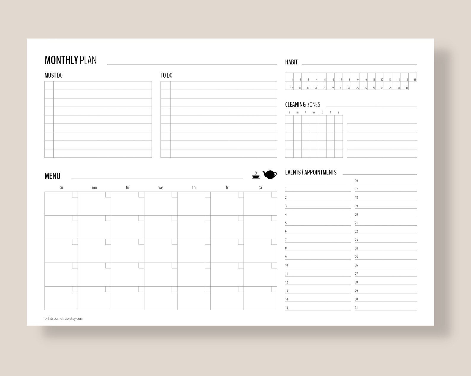 Flylady Monthly Planner for Control Journal | Printable House Cleaning ...