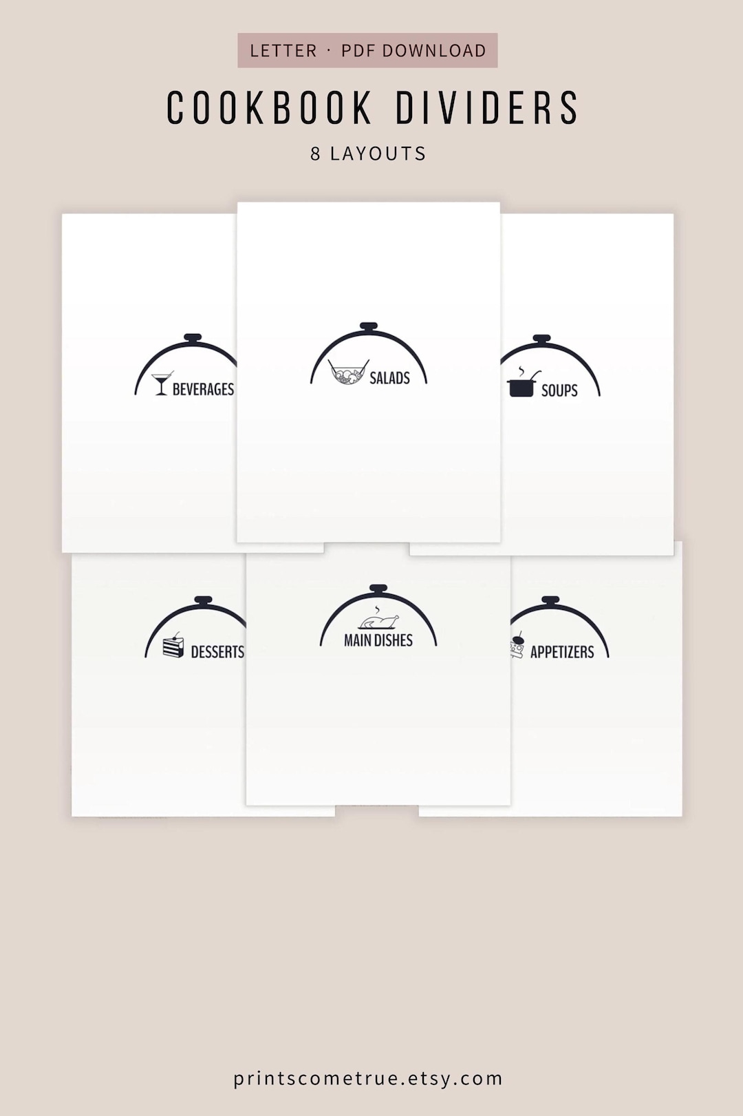 Recipe Binder Dividers | Printable Cookbook Dividers | US Letter Size ...