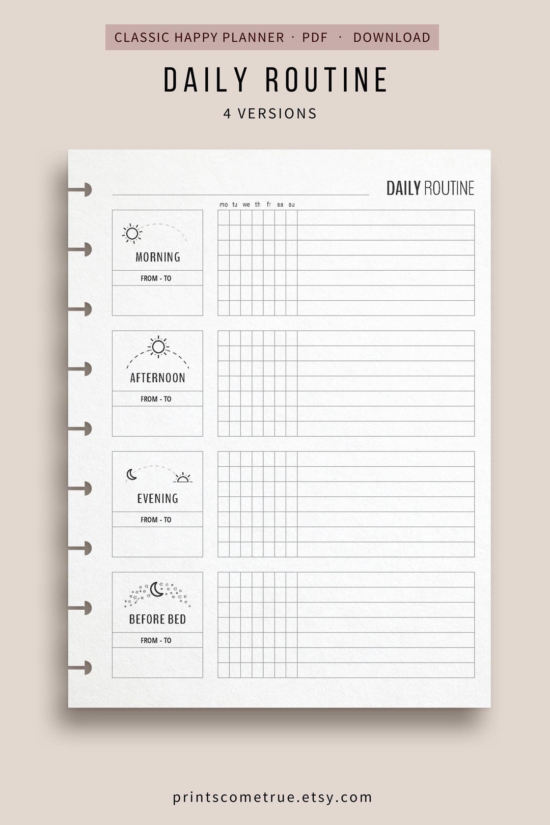 Daily Routine for Classic Happy Planner | Printable Template Insert of ...