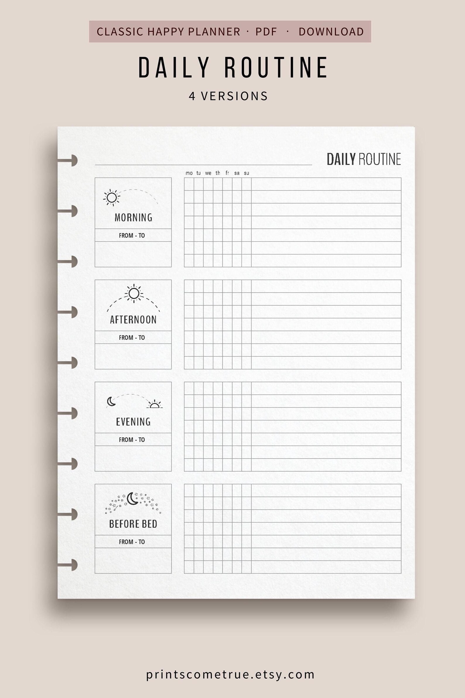 Daily Routine for Classic Happy Planner | Printable Template Insert of ...