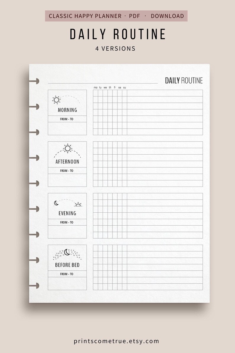 Daily Routine for Classic Happy Planner | Printable Template Insert of ...
