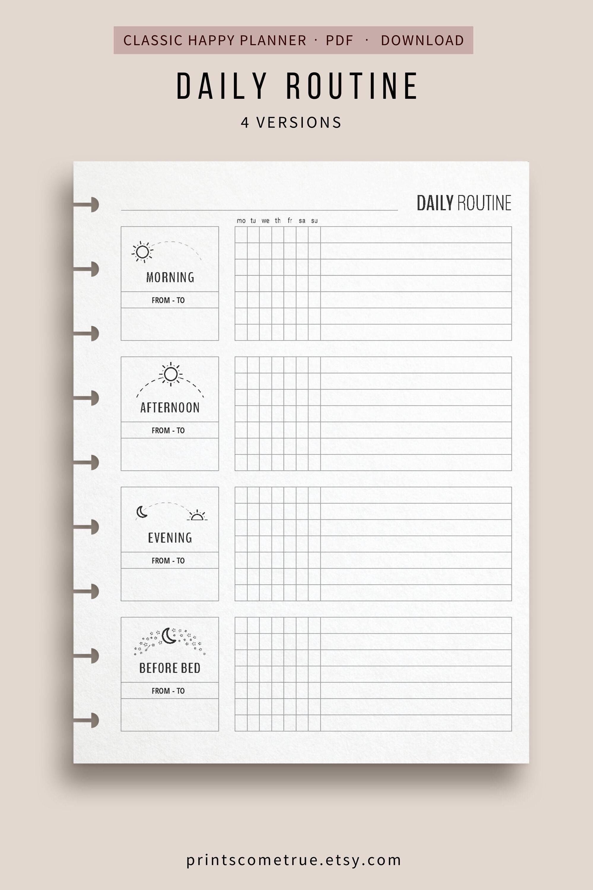 Daily Routine for Classic Happy Planner | Printable Template Insert of ...
