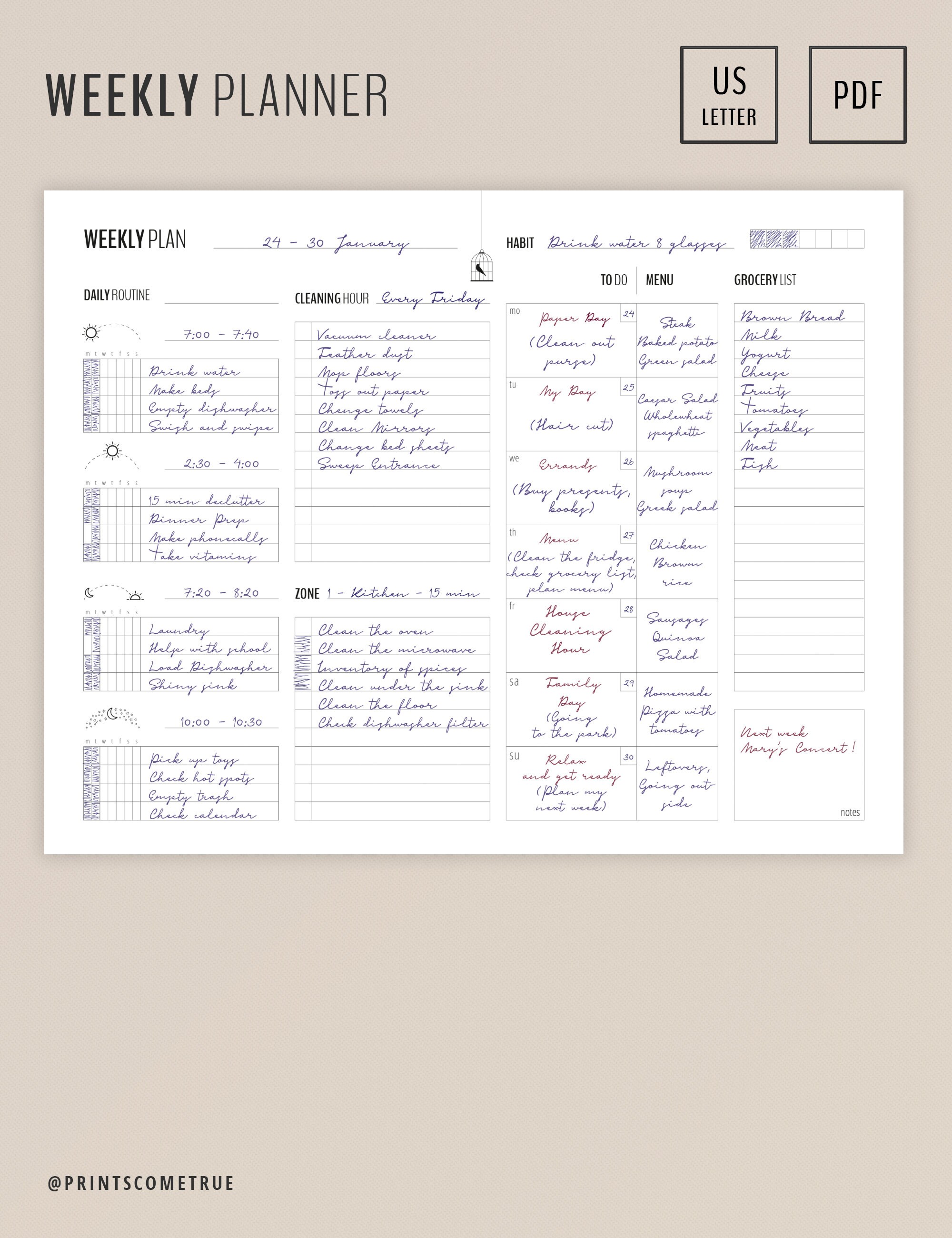 Flylady Weekly Planner for Control Journal Morning, Evening Routines ...