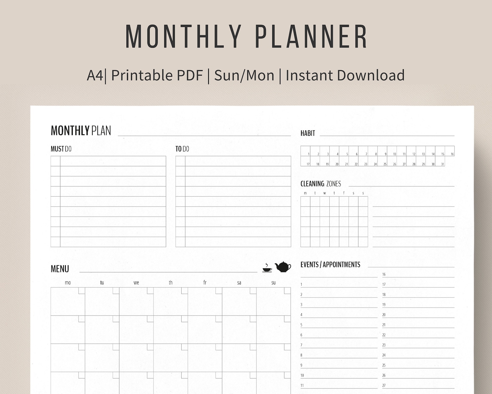 Flylady Monthly Planner for Control Journal Printable House Cleaning ...