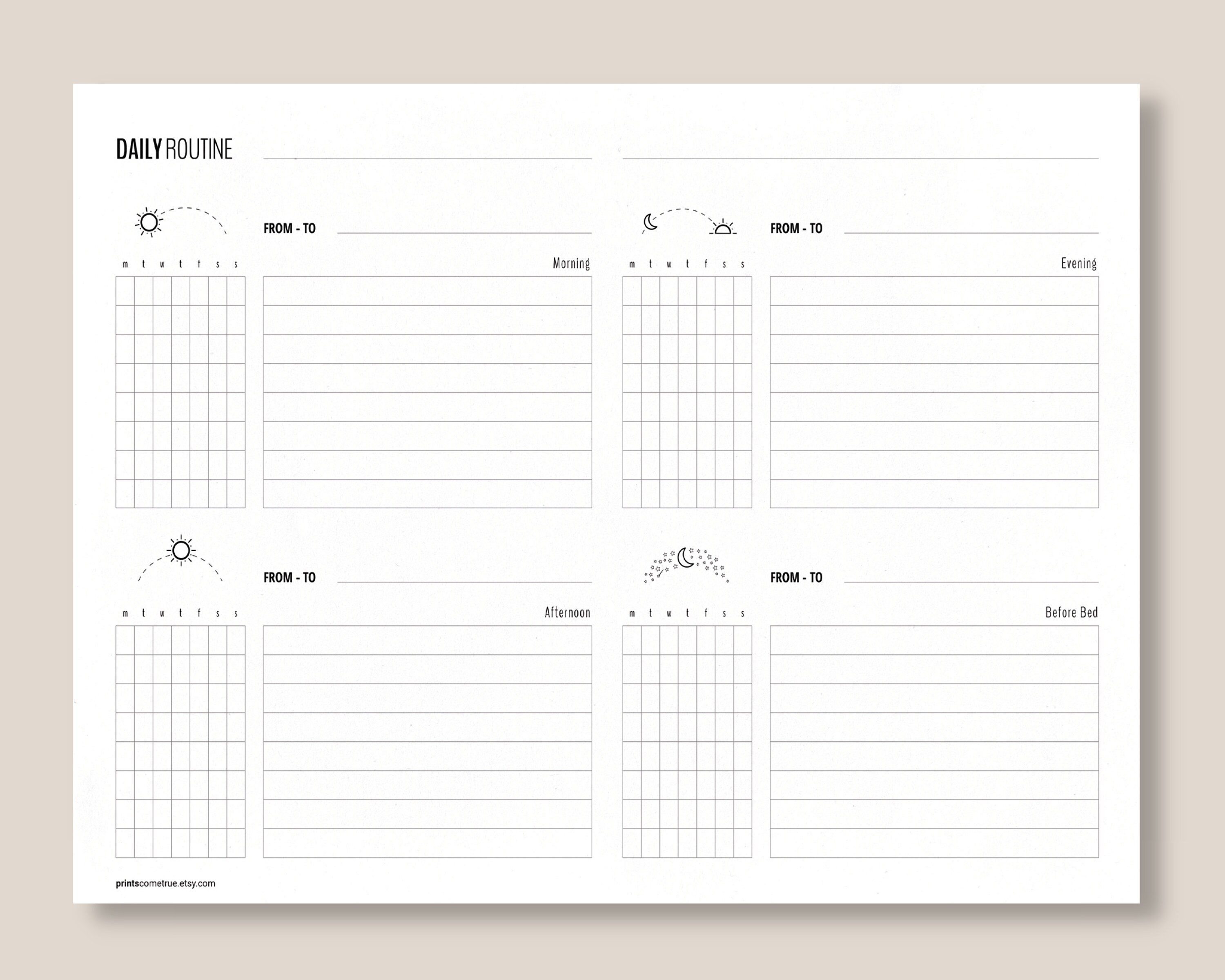 Morning, Bedtime Daily Routine Chart Printable Template Fillable PDF ...