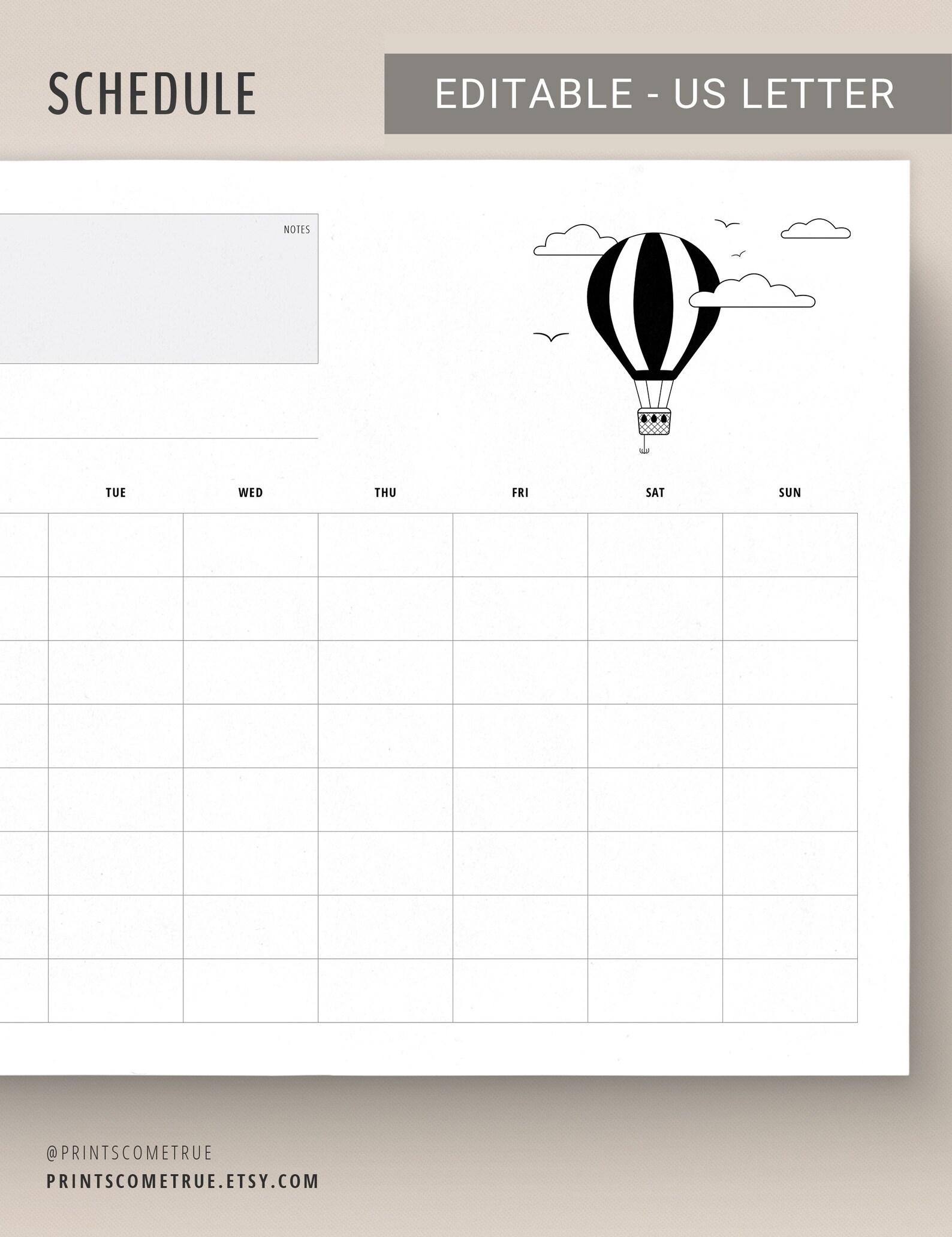 Editable School Schedule PDF | Class Timetable for Kids With Hot Air ...