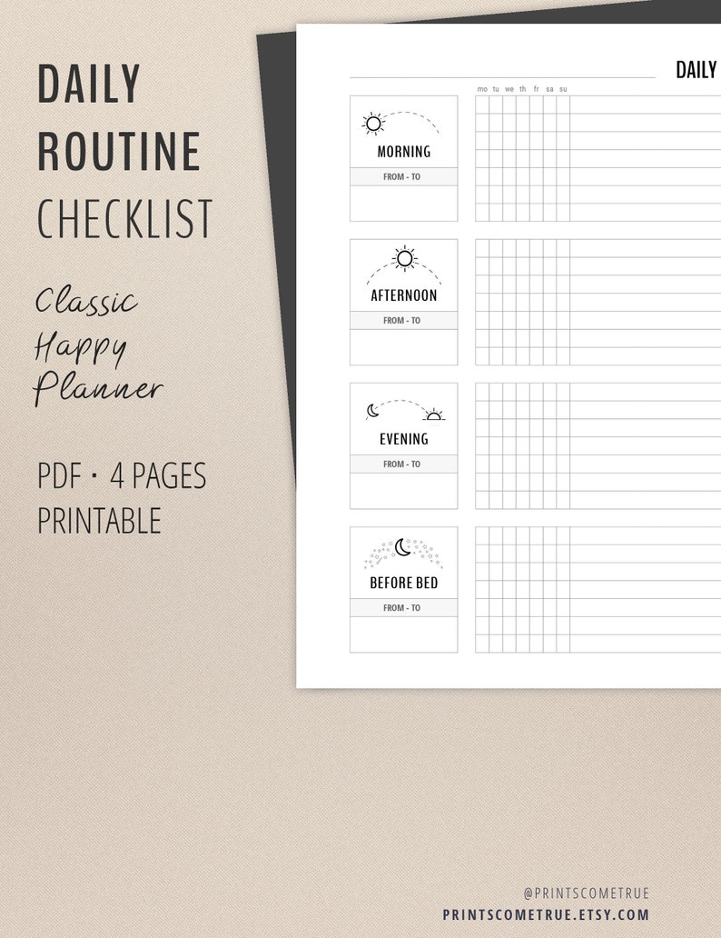 Daily Routine for Classic Happy Planner | Printable Template Insert of ...
