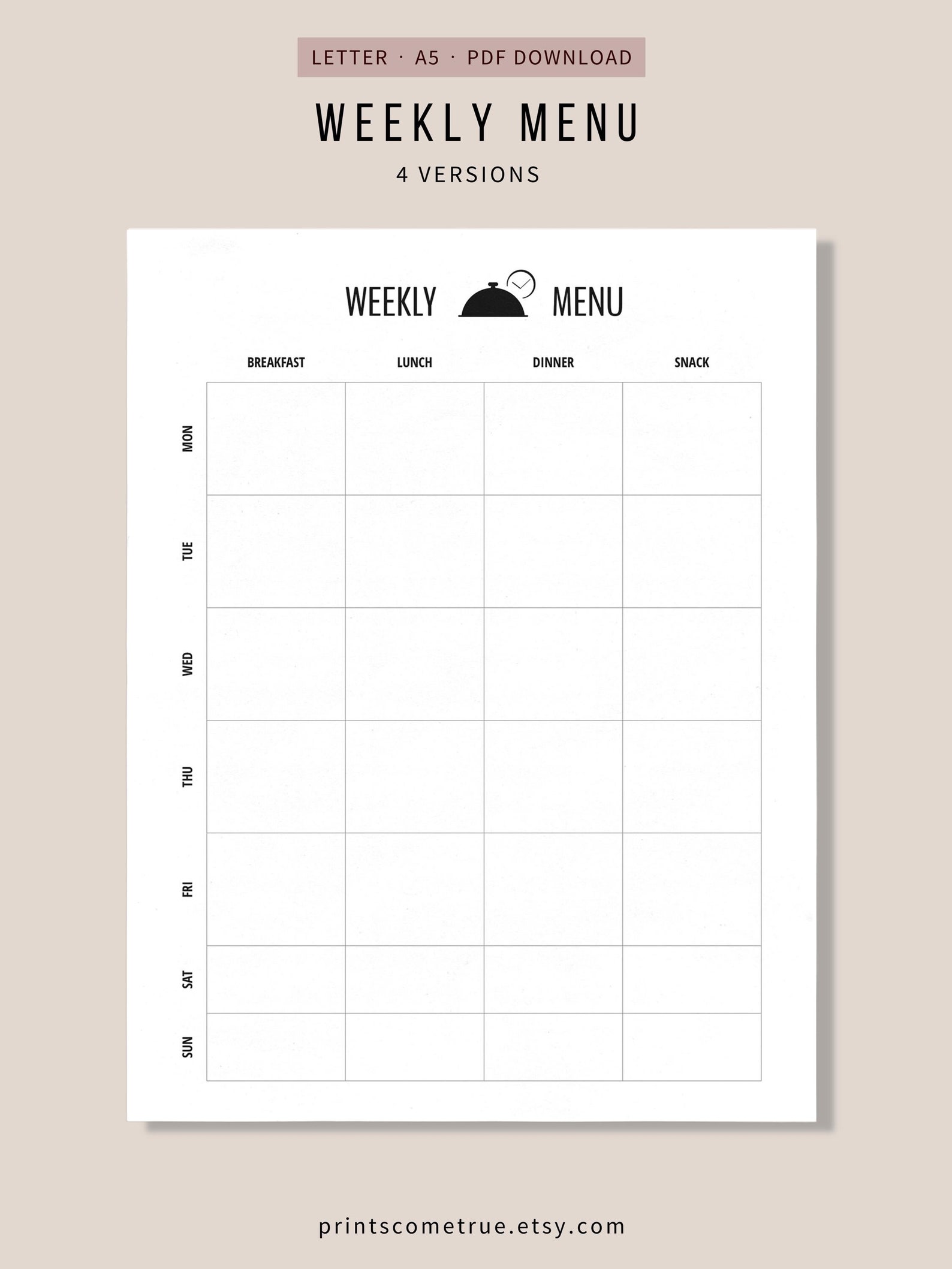 Weekly Meal Planner | Printable Family Meal Plan Template | A5 & Letter ...