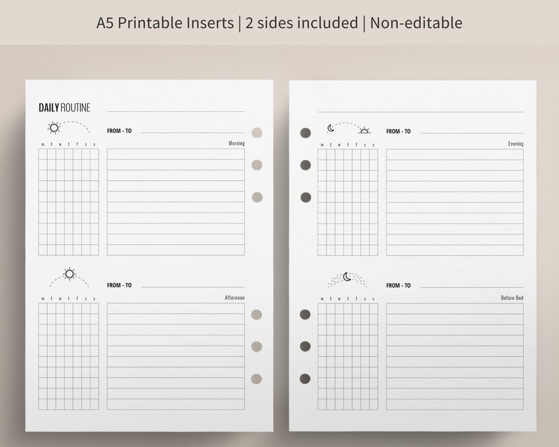 Morning, Bedtime Daily Routine Chart Printable Template Fillable PDF ...