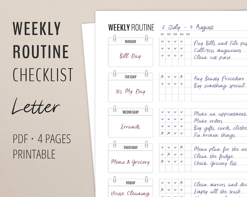 Weekly Routine for Flylady Control Journal Cleaning Routine - Etsy