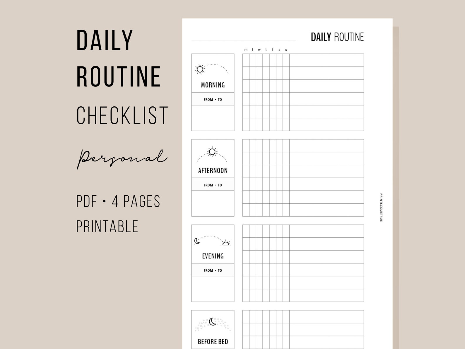 Daily Routine Checklist for Personal Planner, Morning and Bedtime Habit ...