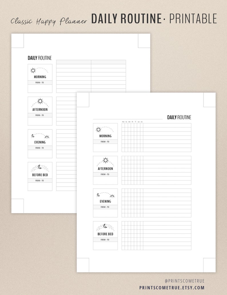 Daily Routine for Classic Happy Planner | Printable Template Insert of ...