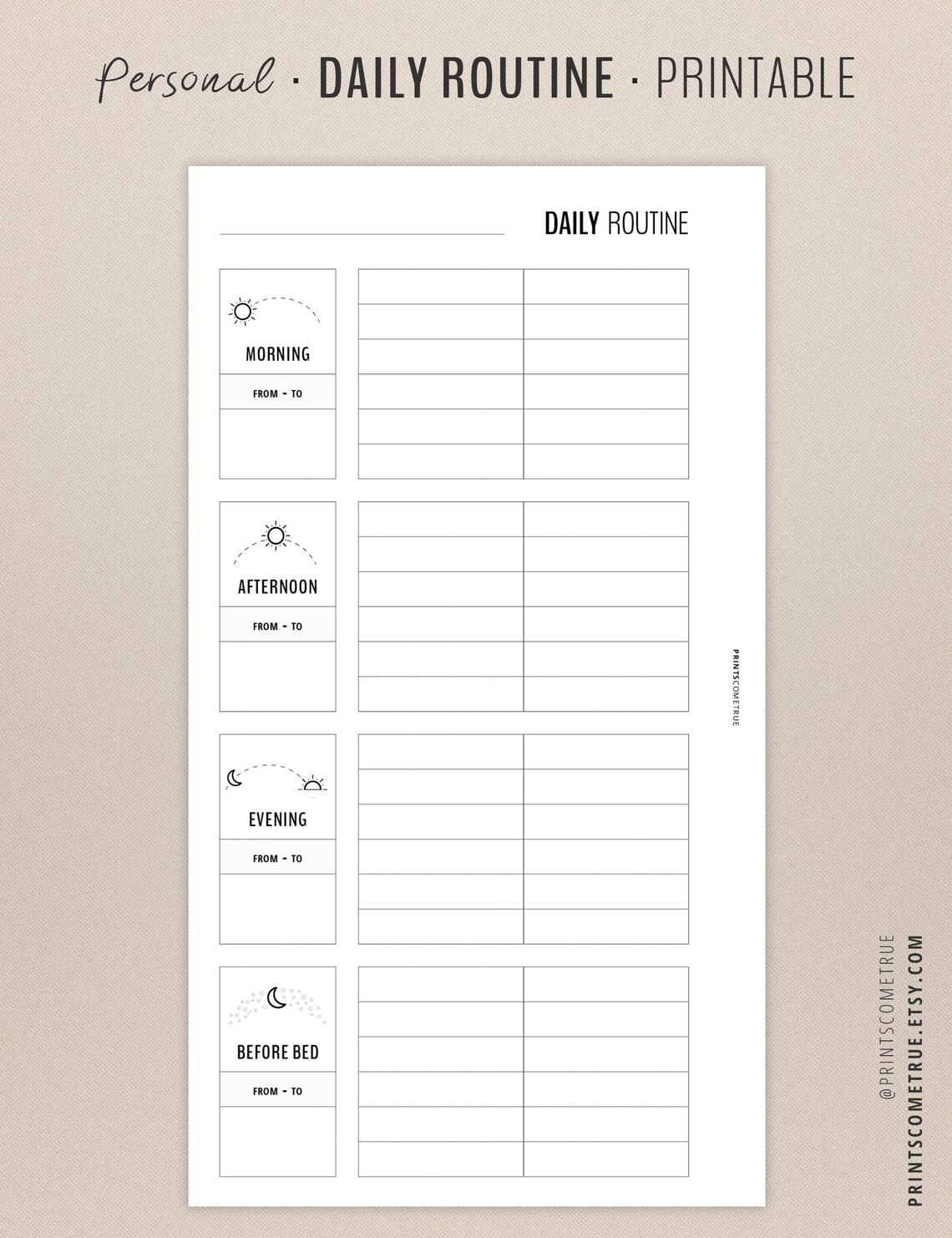 Daily Routine Checklist for Personal Planner, Morning and Bedtime Habit ...