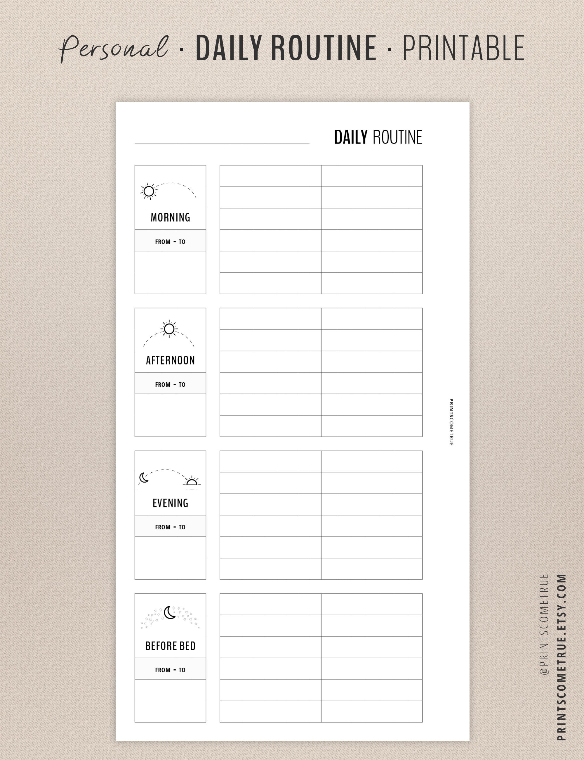 Daily Routine Checklist for Personal Planner, Morning and Bedtime Habit ...